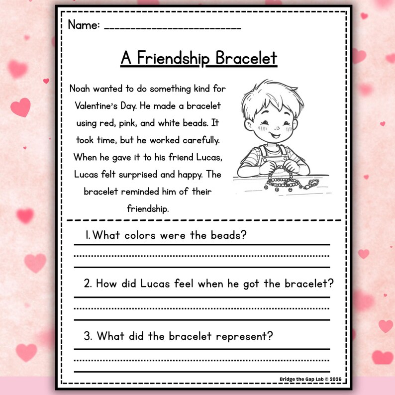 Valentine Reading Comprehension Worksheets Grade 1–3 Valentine Stories ...