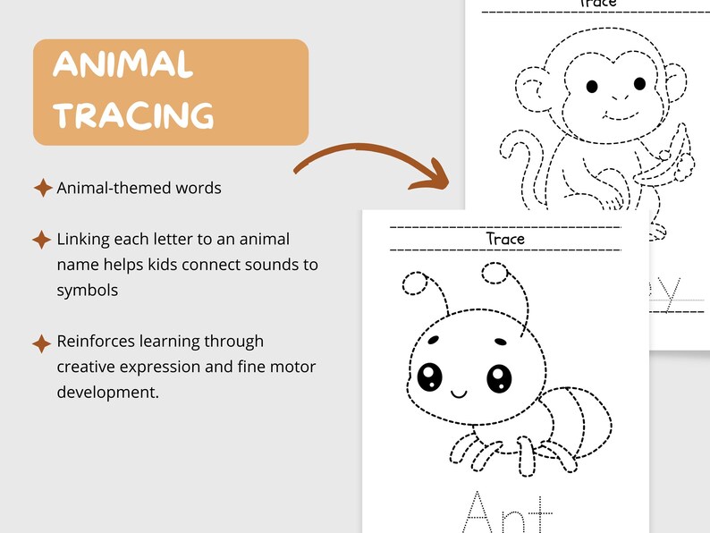 Animal Alphabet Tracing Worksheet Handwriting Practice Preschool ...