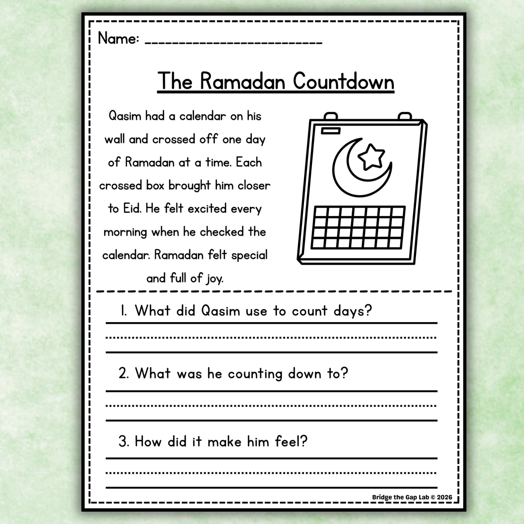Ramadan Reading Comprehension Worksheets for Kids | Grade 1–3 Islamic ...