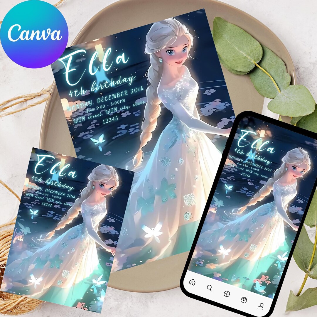 Frozen Birthday Invitation Card Elsa Birthday Card Princess Themed ...
