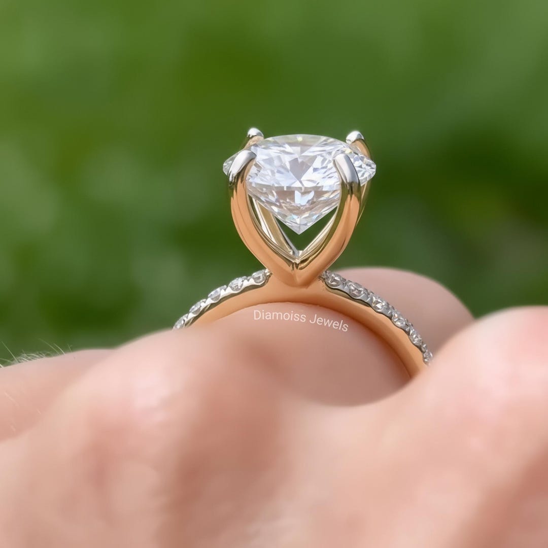 3.5CT Round Moissanite Engagement Ring, Floating Head Pave Ring ...