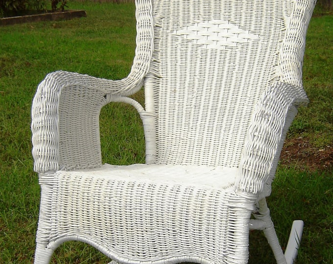 Vintage White Wicker Rocking Chair - Etsy