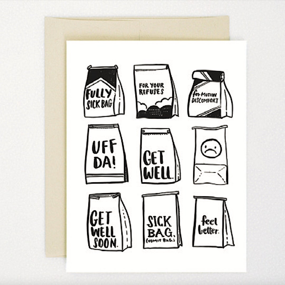 Sick Bag - Get Well Soon - Sick Bag Pun Greetings Card - Etsy