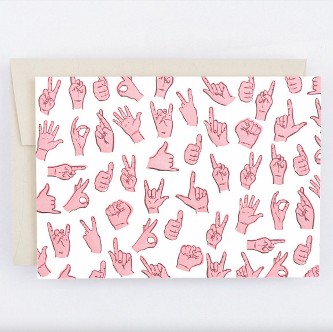 Neon Orange Hand Gestures Greetings Card Blank Inside - Etsy