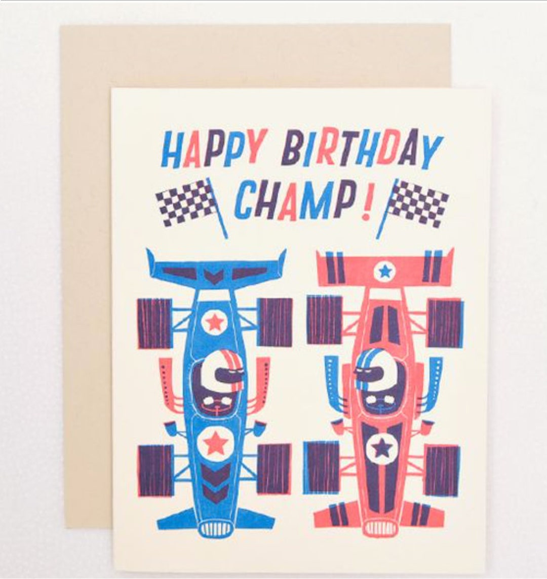 Happy Birthday Champ! Race Car Birthday Pun Card - Etsy