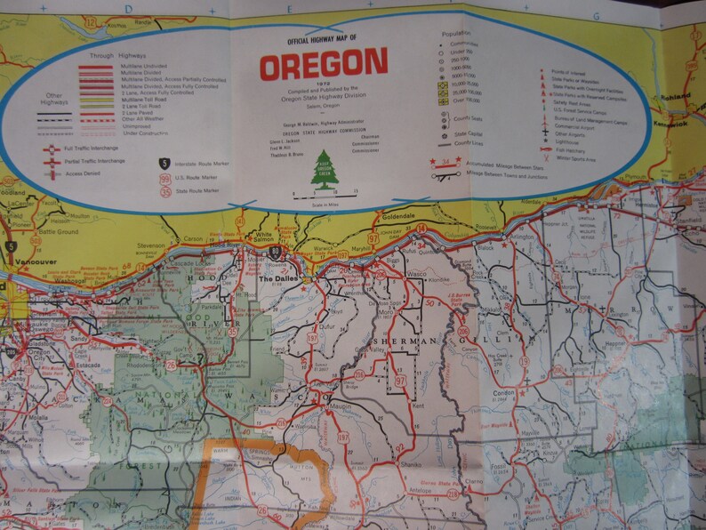 Vintage 1971 Offical Oregon Highway Map Fold-out Map With Color Graphic ...