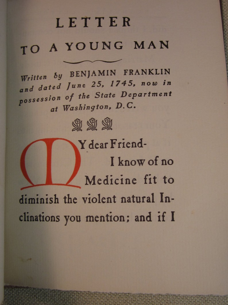 Benjamin Franklin's Letter Written to A Young Man. - Etsy