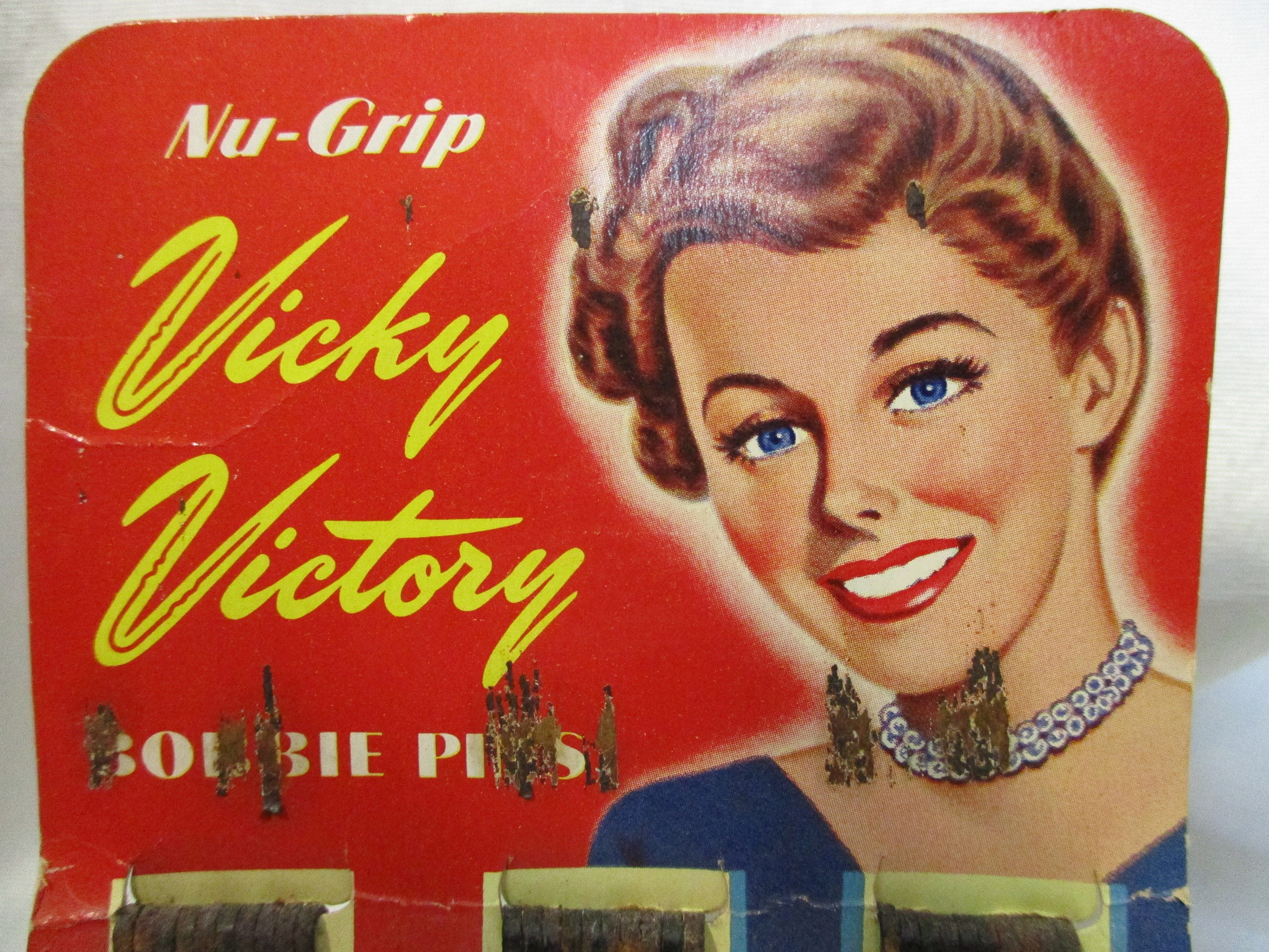 Vtg 1940's vicky Victory Nu-grip Bobbin Pins Card . Pins Are Rusty ...
