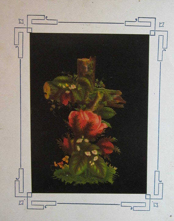 Victorian Illustration of Log Cross Covered in Roses and Fauna | Etsy