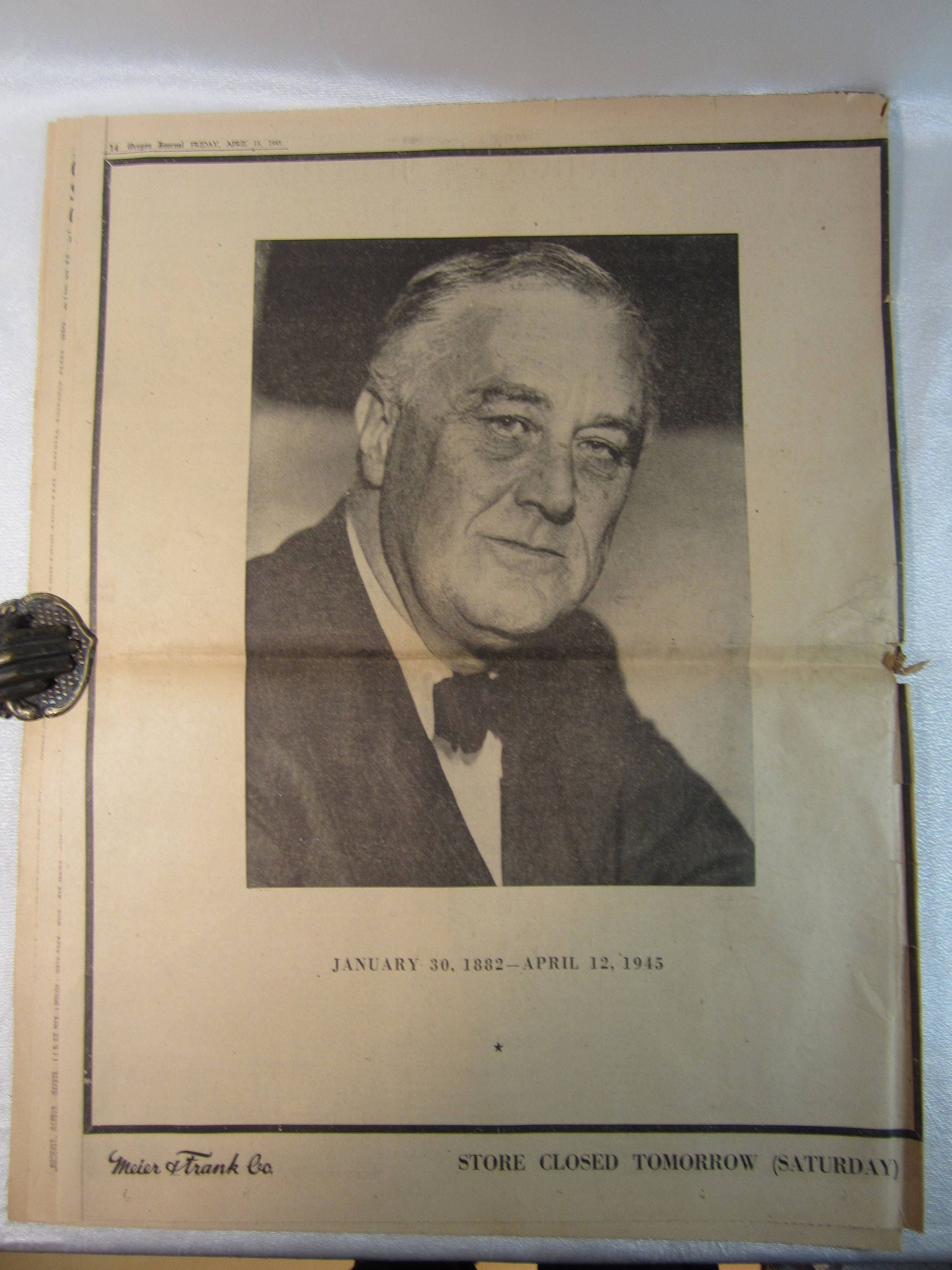 April 13 1945 Oregon Journal Newspaper FDR Leaves Warms - Etsy