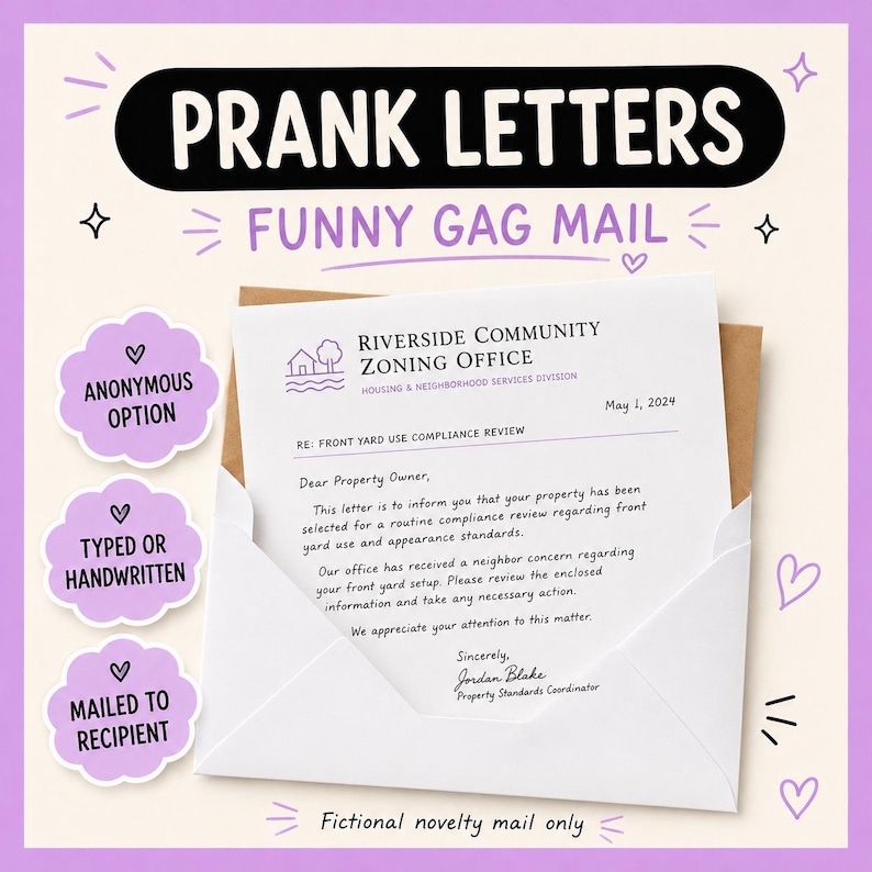 Funny Prank Letter, Gag Mail, Official Looking Fake Notice, Custom Joke ...