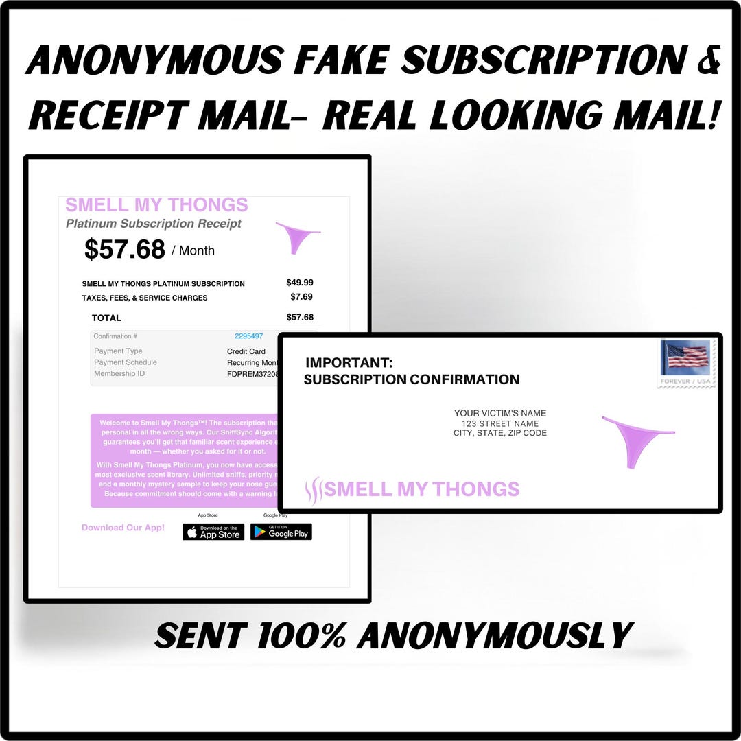 Smell My Thongs Prank Envelope & Subscription Confirmation — Funny ...