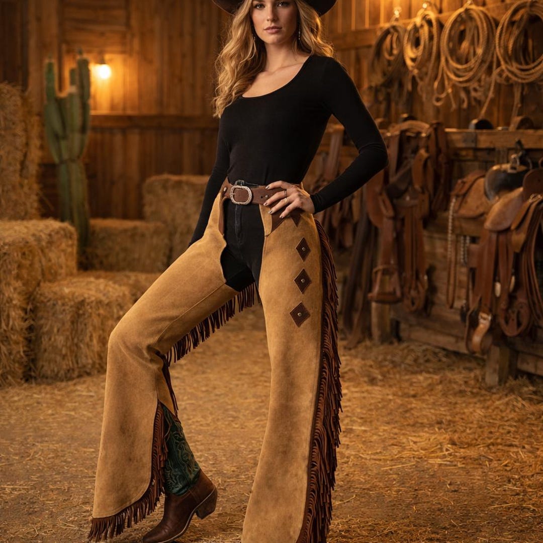 Women’s Suede Fringe Chaps – Western Cowgirl Leather Style, Rodeo ...