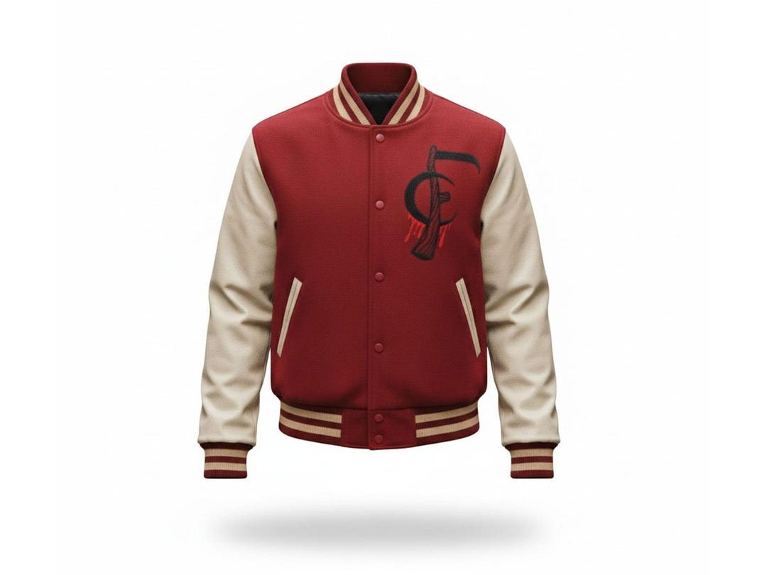 Men’s Premium Two-tone Varsity Jacket in Deep Red and Cream With ...