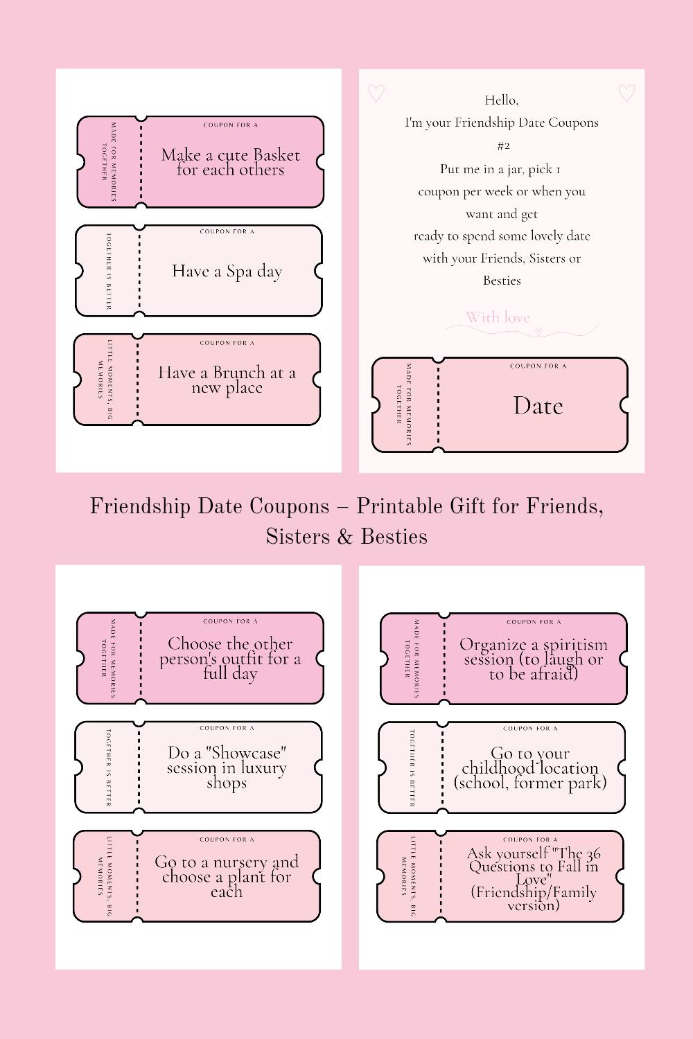 Friendship Date Coupons 2 | Gift for Besties,friends and Sisters ...
