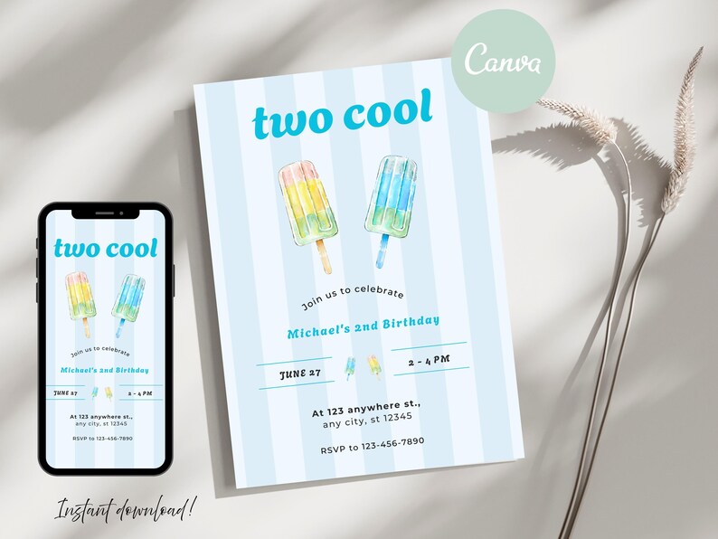 Popsicle Boy 2nd Birthday Invitation, Two Cool Summer Party Invite ...