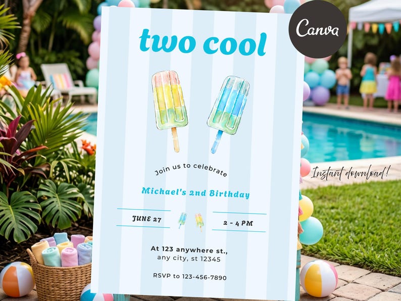 Popsicle Boy 2nd Birthday Invitation, Two Cool Summer Party Invite ...