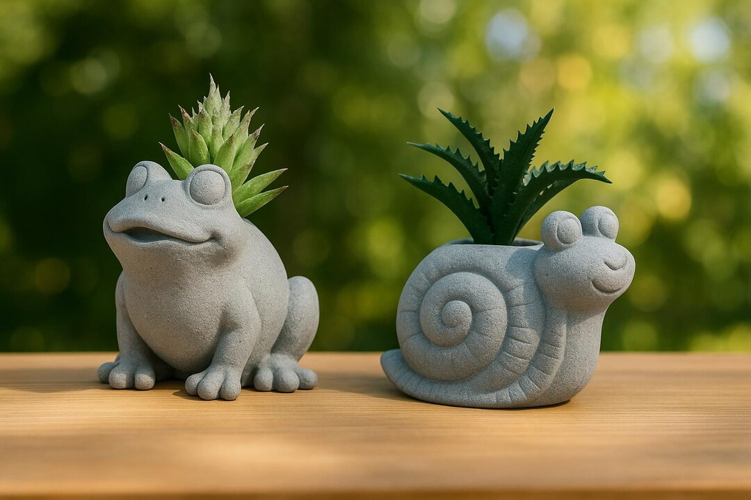 Cute Frog & Snail Planter With Artificial Cactus – Desk Decor, Shelf ...
