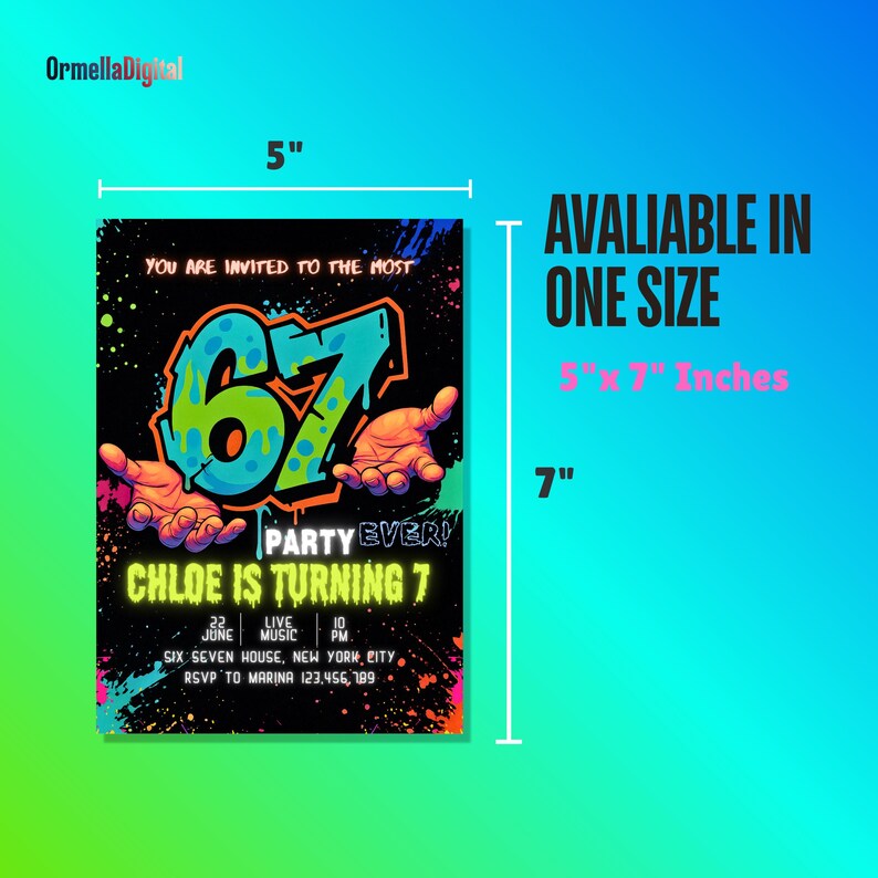 Six Seven Meme Birthday Invitation, Neon Graffiti Art (editable Canva ...
