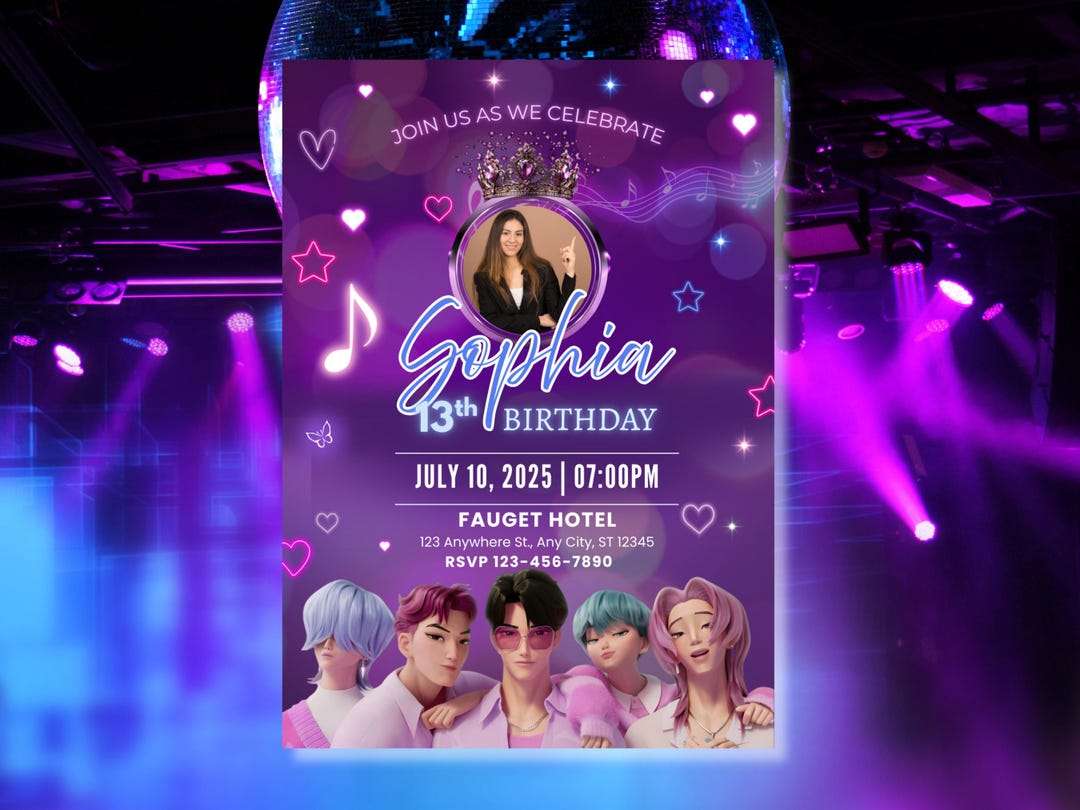 EDITABLE K Pop Birthday Invitation , KPOP Demon Hunters Invitation ...