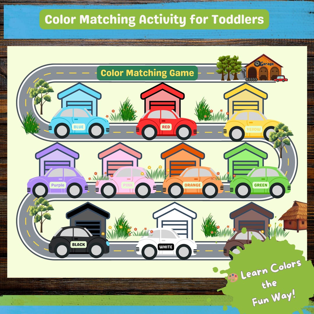 Car Garage Color Matching Activity for Toddlers, Cut Paste Game ...
