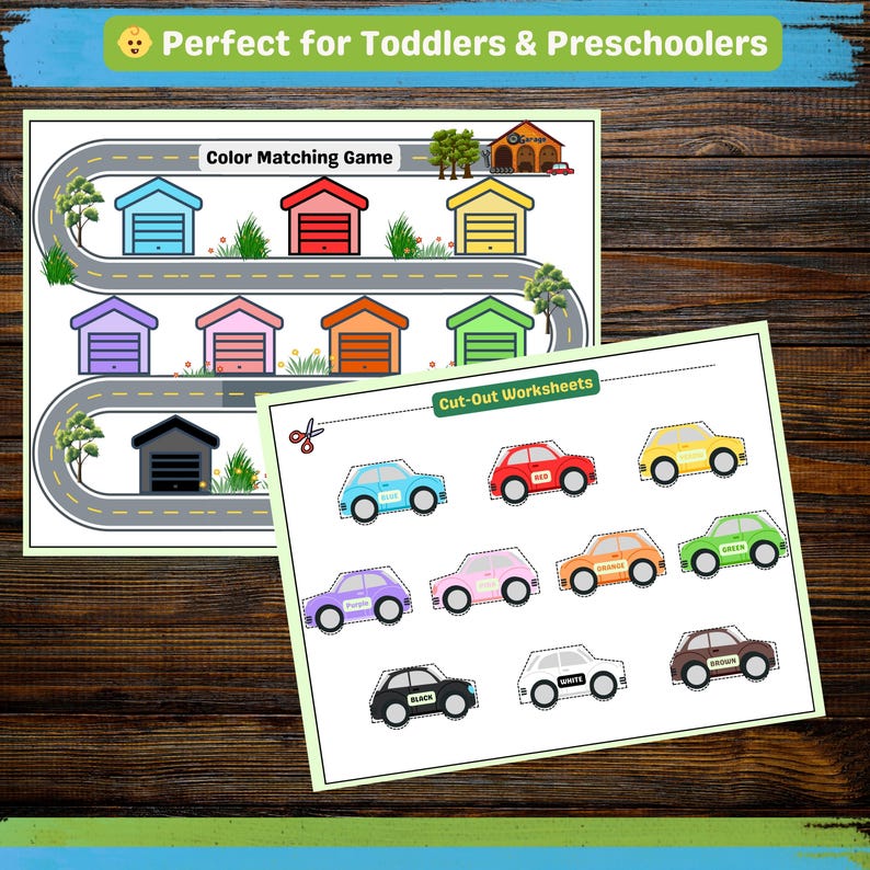 Car Garage Color Matching Activity for Toddlers, Cut Paste Game ...