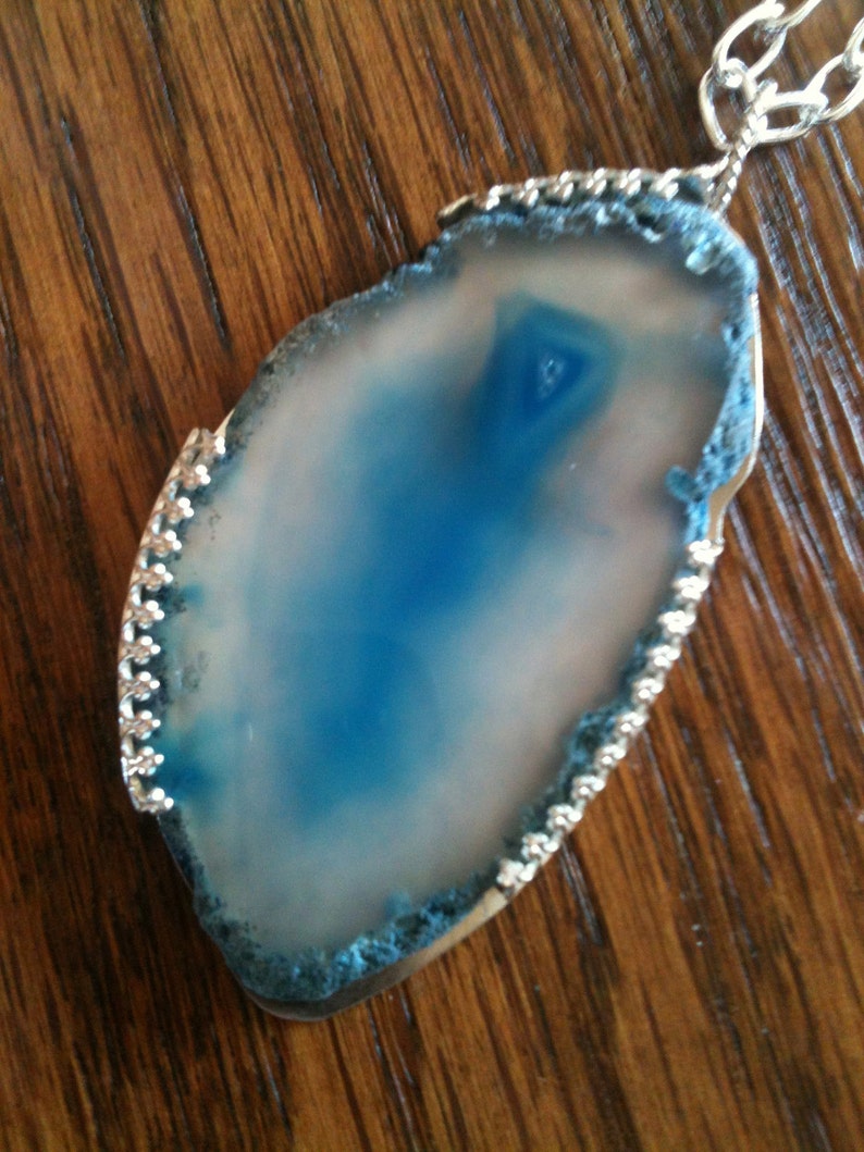 Cloudy Aqua Blue Stone Slice Framed With Silver - Etsy