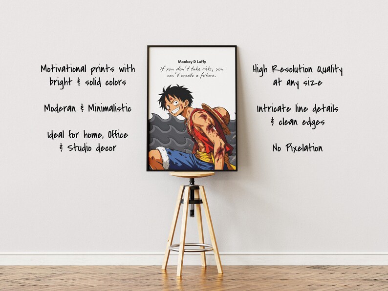 Luffy One Piece Anime Poster, Motivational Quote Wall Art (digital ...