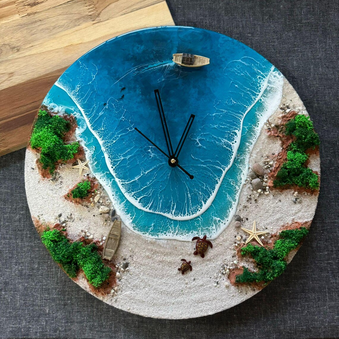 Personalized Resin Beach Scene Wall Clock, 3D Ocean Coastal Art, Custom ...