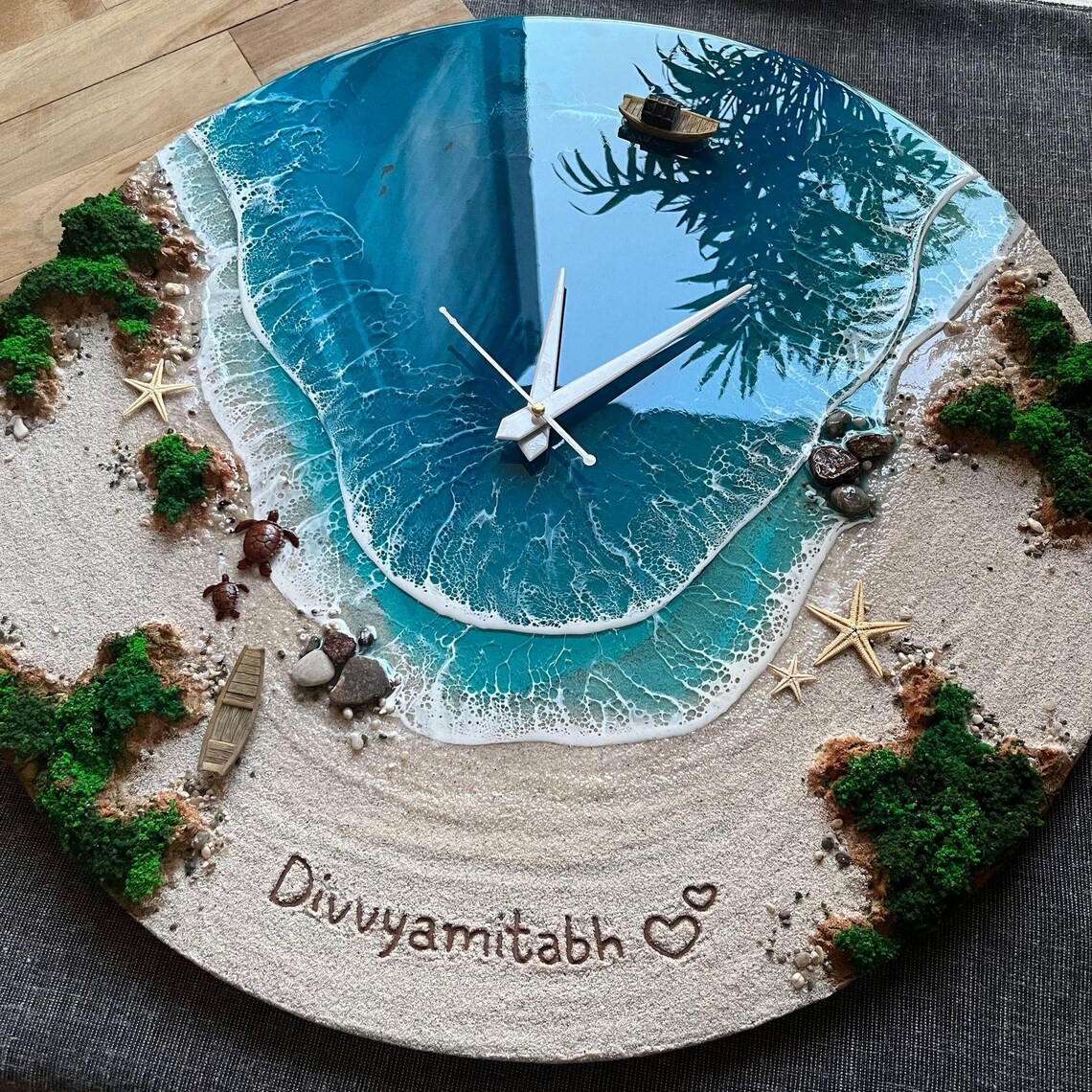 Personalized Resin Beach Scene Wall Clock, 3D Ocean Coastal Art, Custom ...