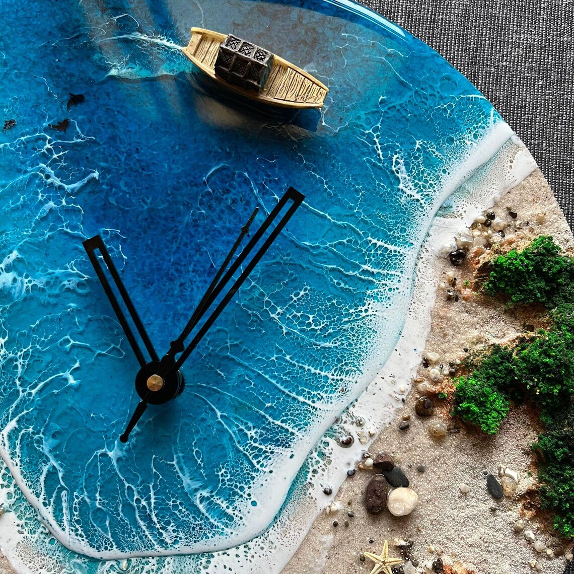 Personalized Resin Beach Scene Wall Clock, 3D Ocean Coastal Art, Custom ...
