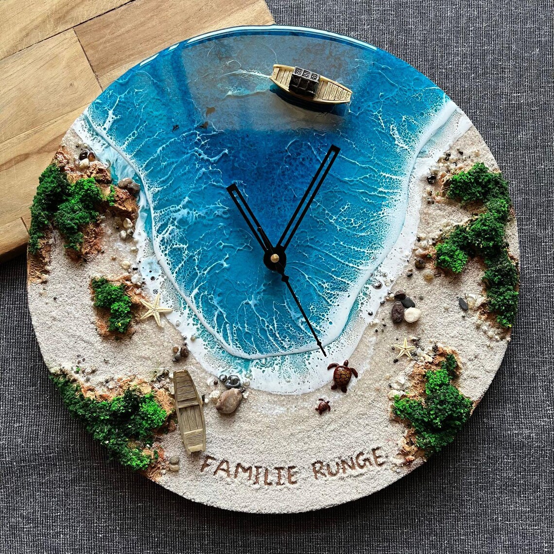 Personalized Resin Beach Scene Wall Clock, 3D Ocean Coastal Art, Custom ...