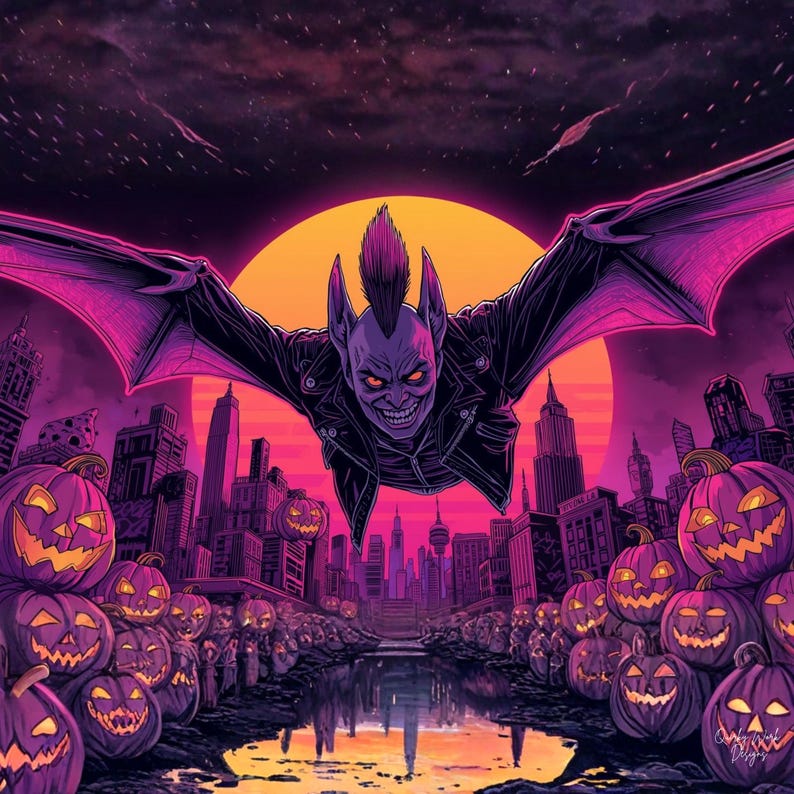 Punk Bat – Retro Horror Pop Art Print - Etsy