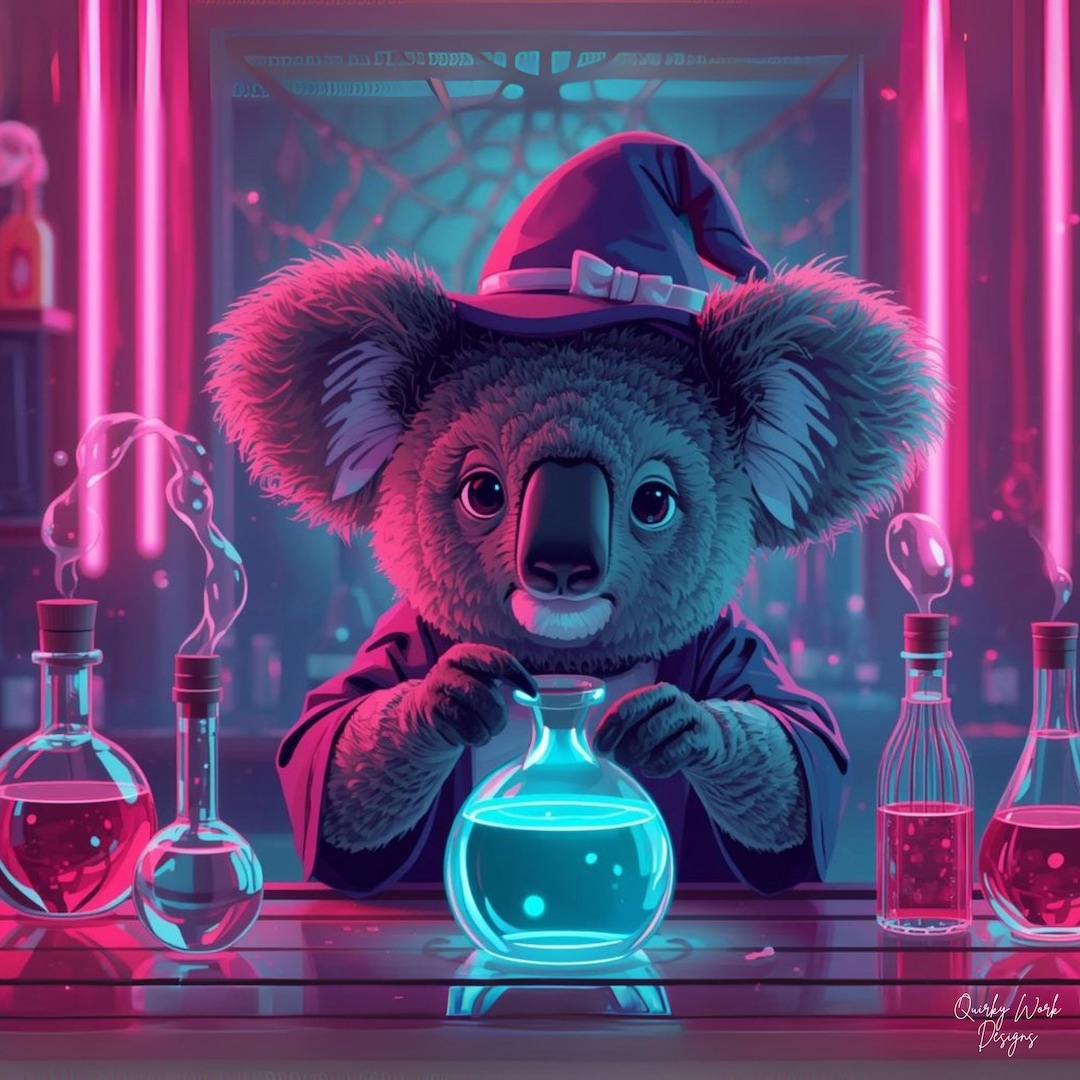 Witchy Koala – Magical Neon Pop Art Print - Etsy