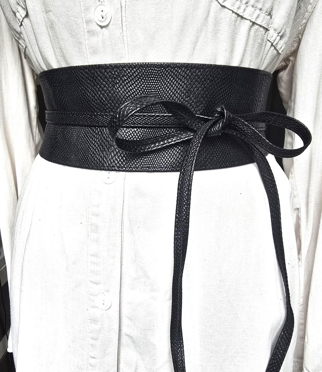 Vintage Classic Black Obi Belt | Eco Leather Snake Print Dress Belt ...