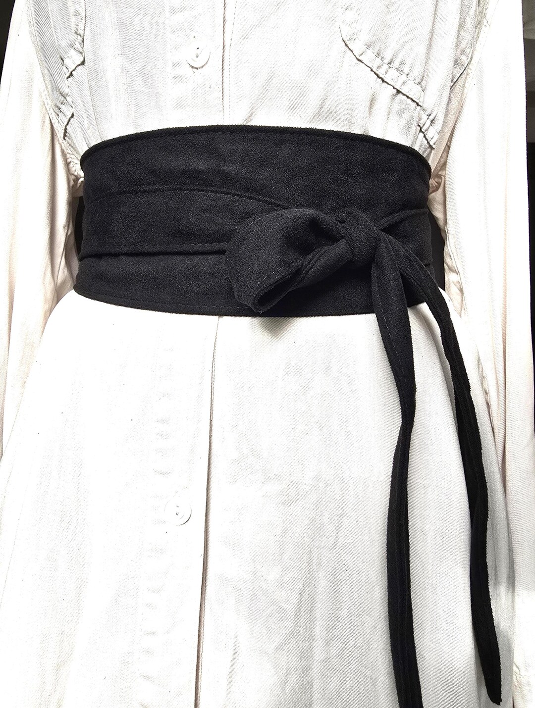Vintage Classic Black Obi Belt - Soft Eco Suede Leather Dress Belt ...