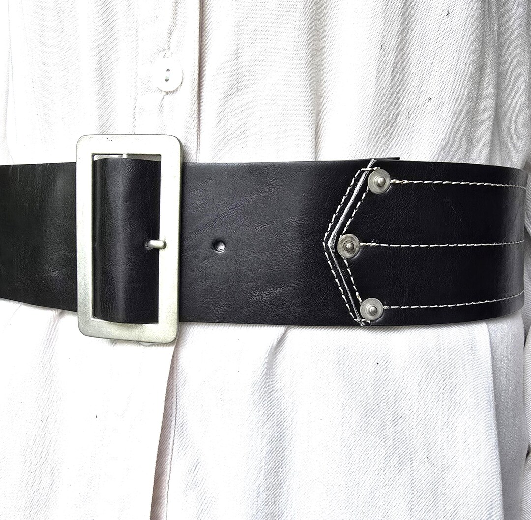 Vintage Wide Black Leather Belt , Asymmetrical Belt ,eco Leather Boho ...