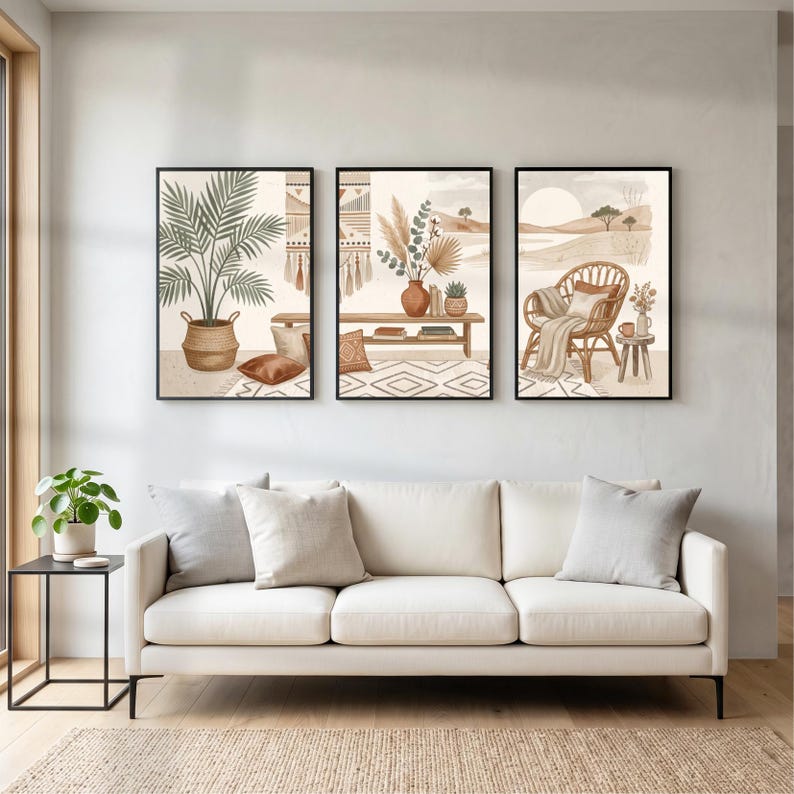 Bright Living Room 3-frame Mockup | Wall Art Template for Affinity ...