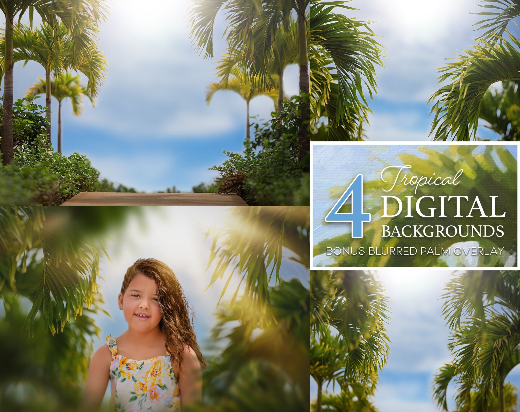 4 Dreamy Tropical Palm Trees Digital Backdrops I Four Palm Paradise ...