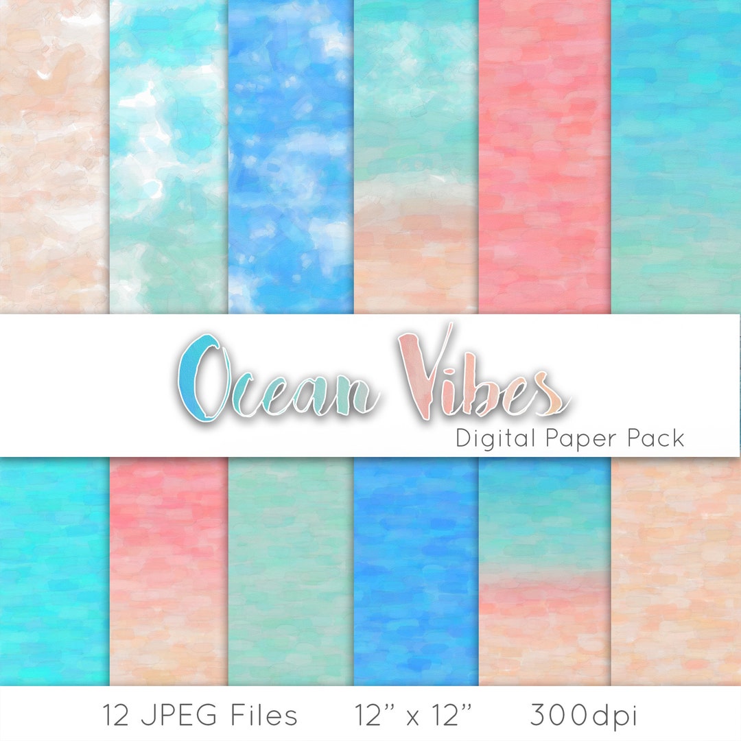 Digital Scrapbook Paper Ocean Vibes Watercolor Beach - Etsy