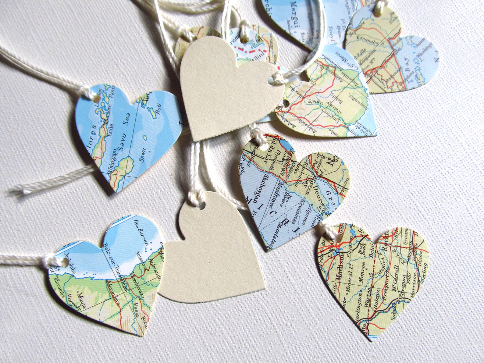 Vintage Map Heart Gift Tags Travel Theme Weddings Showers | Etsy