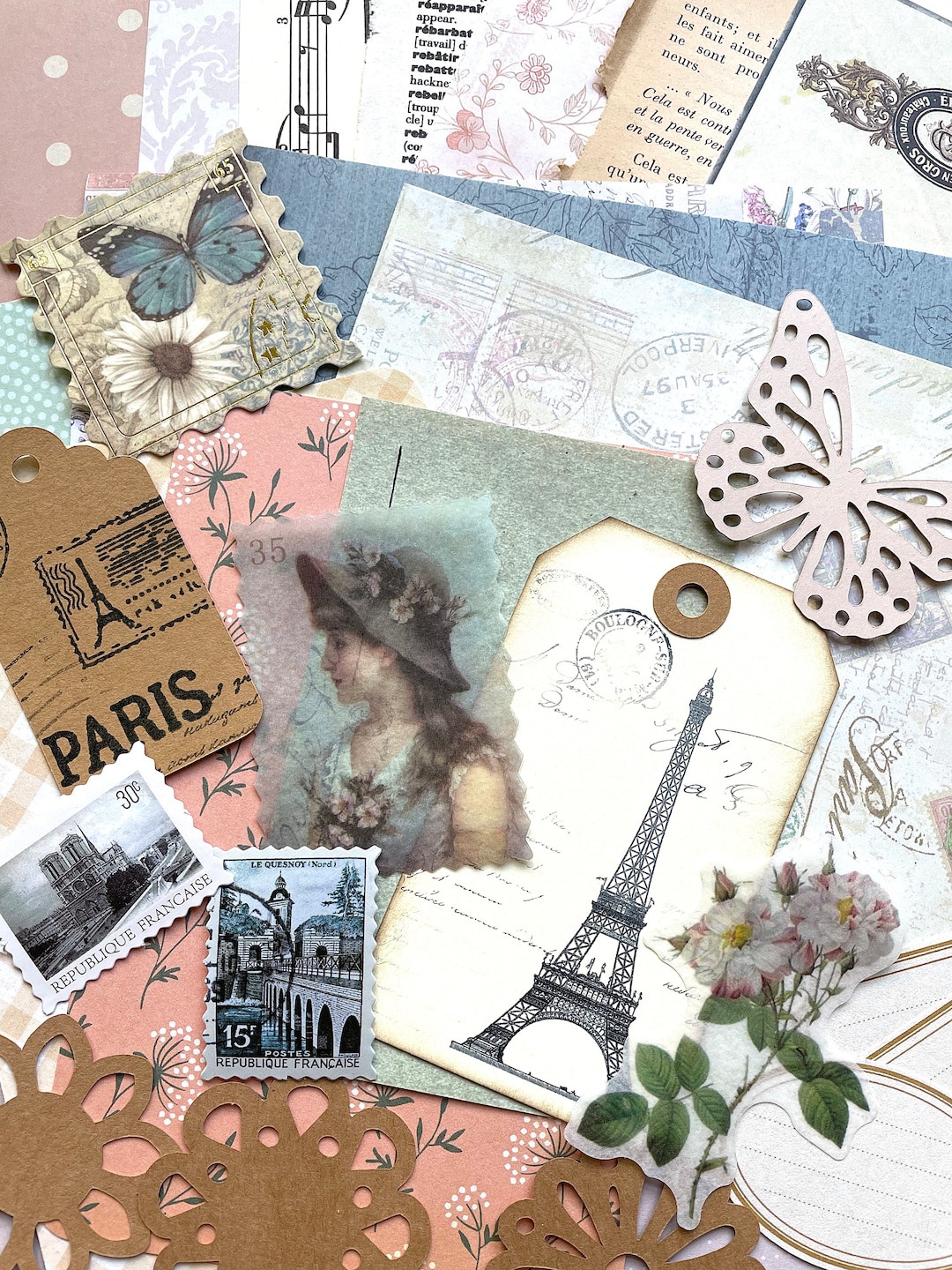 Paris Junk Journal Paper Kit Grab Bag, Scrapbooking Ephemera, French Collage Art, Maps, Old Book ...