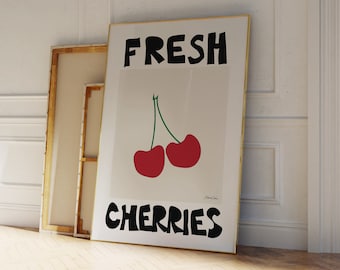 Cherries Wall Art Cherry Poster Kitchen Decor Funky Fruit - Etsy