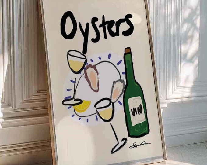 Oyster Bar Print Seafood Print Fish Print Modern Kitchen Art Aesthetic ...