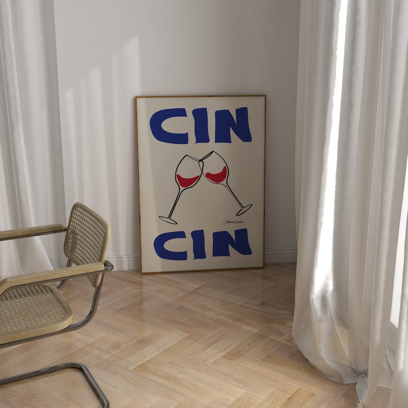 Cin Cin Print Retro Wine Print Bar Cart Art Retro - Etsy