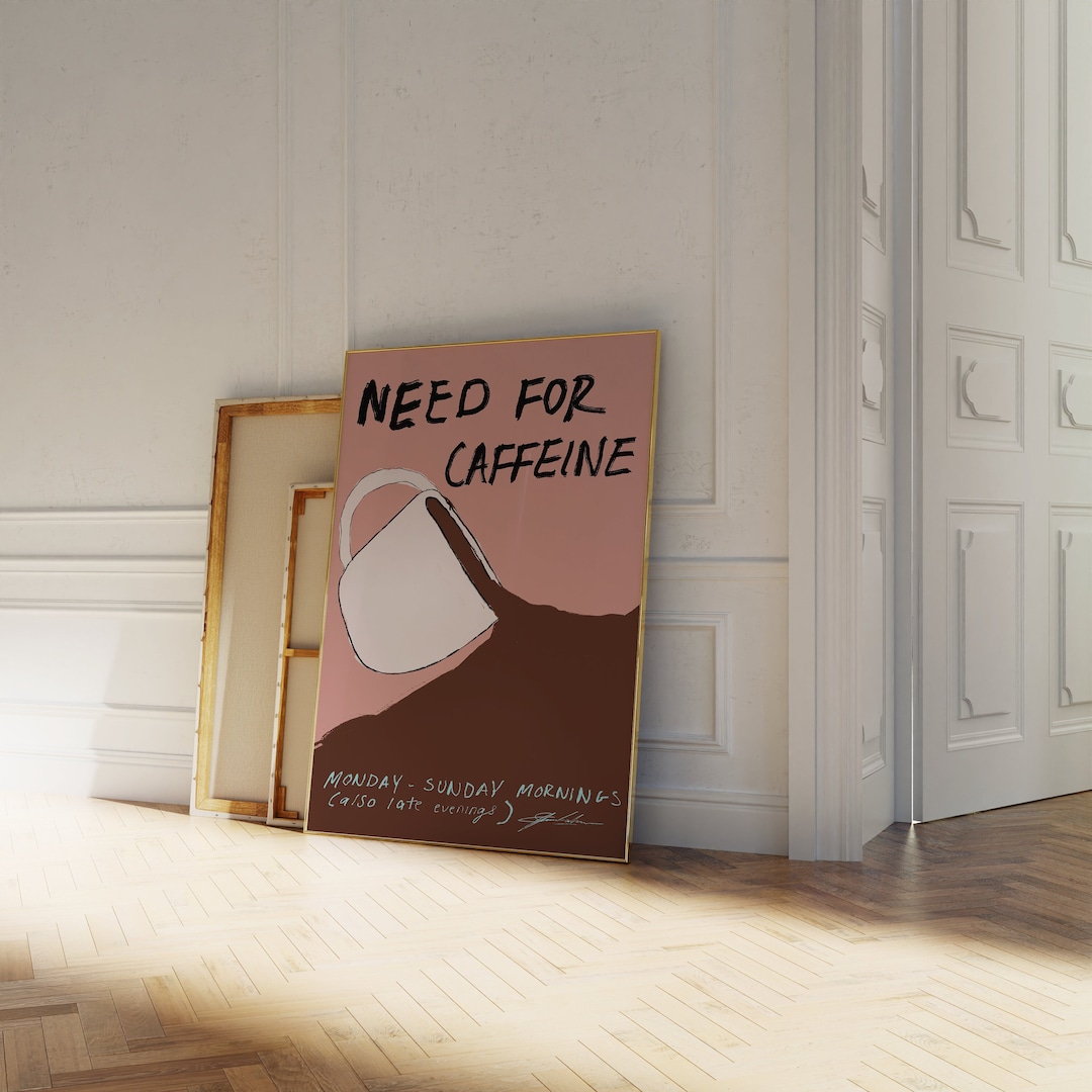 Need for Caffeine Print: Retro Coffee Poster, Modern Kitchen Art - Etsy