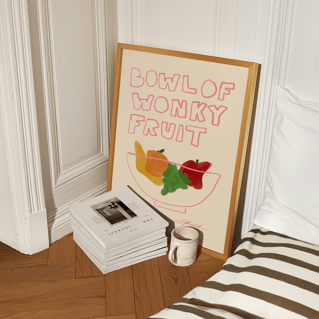 Wonky Fruit Poster, Retro Food Print, Abstract Kitchen Print, Boho ...