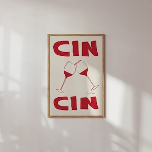 Cin Cin Print - Retro Wine Print - Bar Cart Art - Retro Cocktail Poster ...