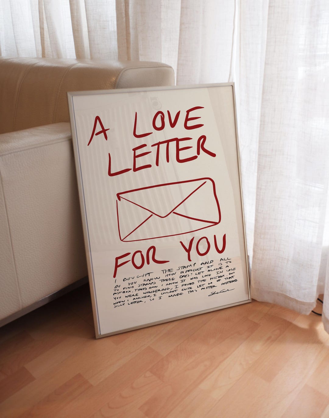 Love Letter Print, Red Envelope Poster, Mid-century Modern Typography ...