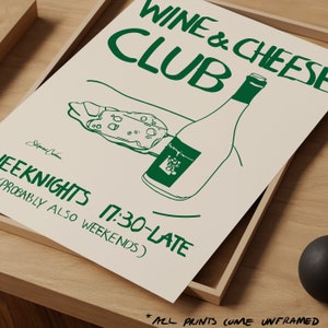 Wine and Cheese Club Poster, Vintage Food Poster, Retro Bar Cart Art ...